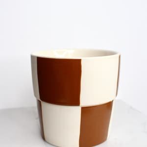 Checkerboard Pot Brown Retro Planter for Indoor Plants and Home Decor ...