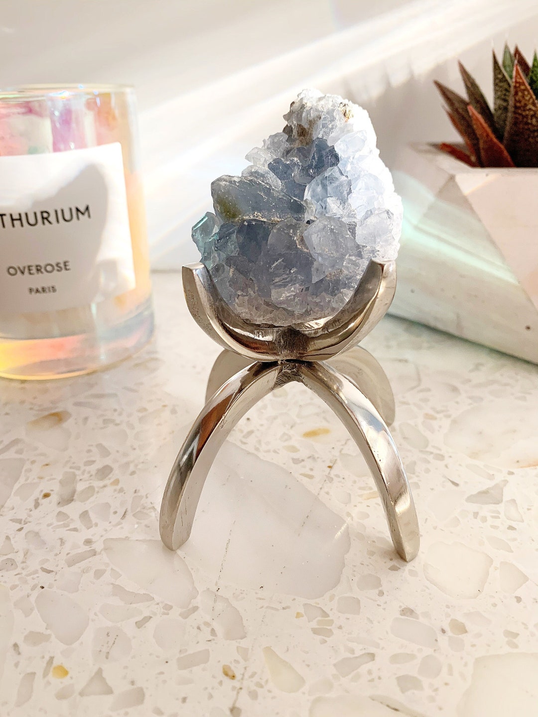 Modern Silver Crystal Display Holder Stand Aluminum Claw Minimal ...