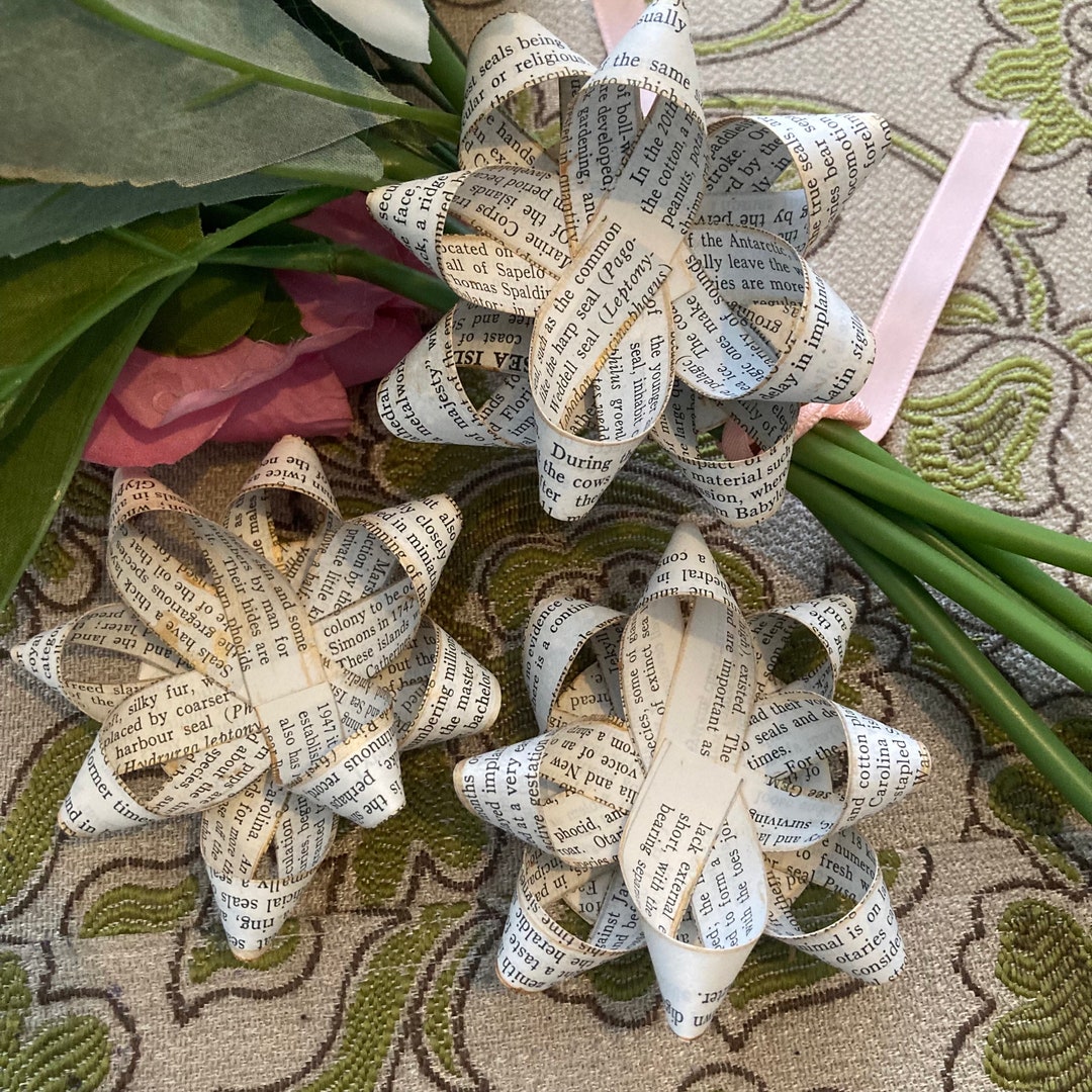 Book Page Gift Bows, Set of 3, Repurposed Books, Pretty Packages, Book ...