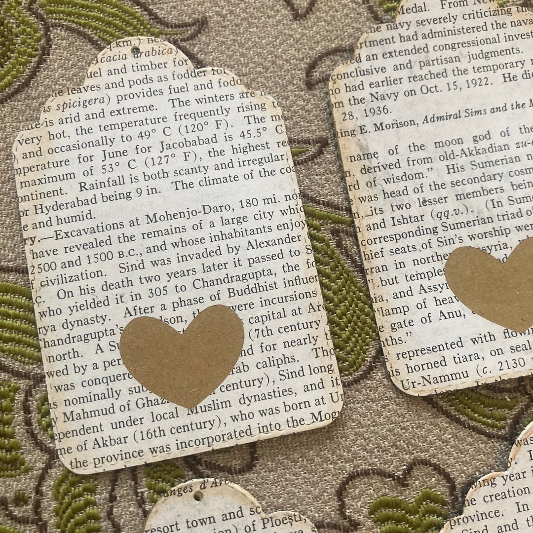 Vintage Book Page Gift Tags, Book Page Tags. Heart Gift Tags, Recycled ...