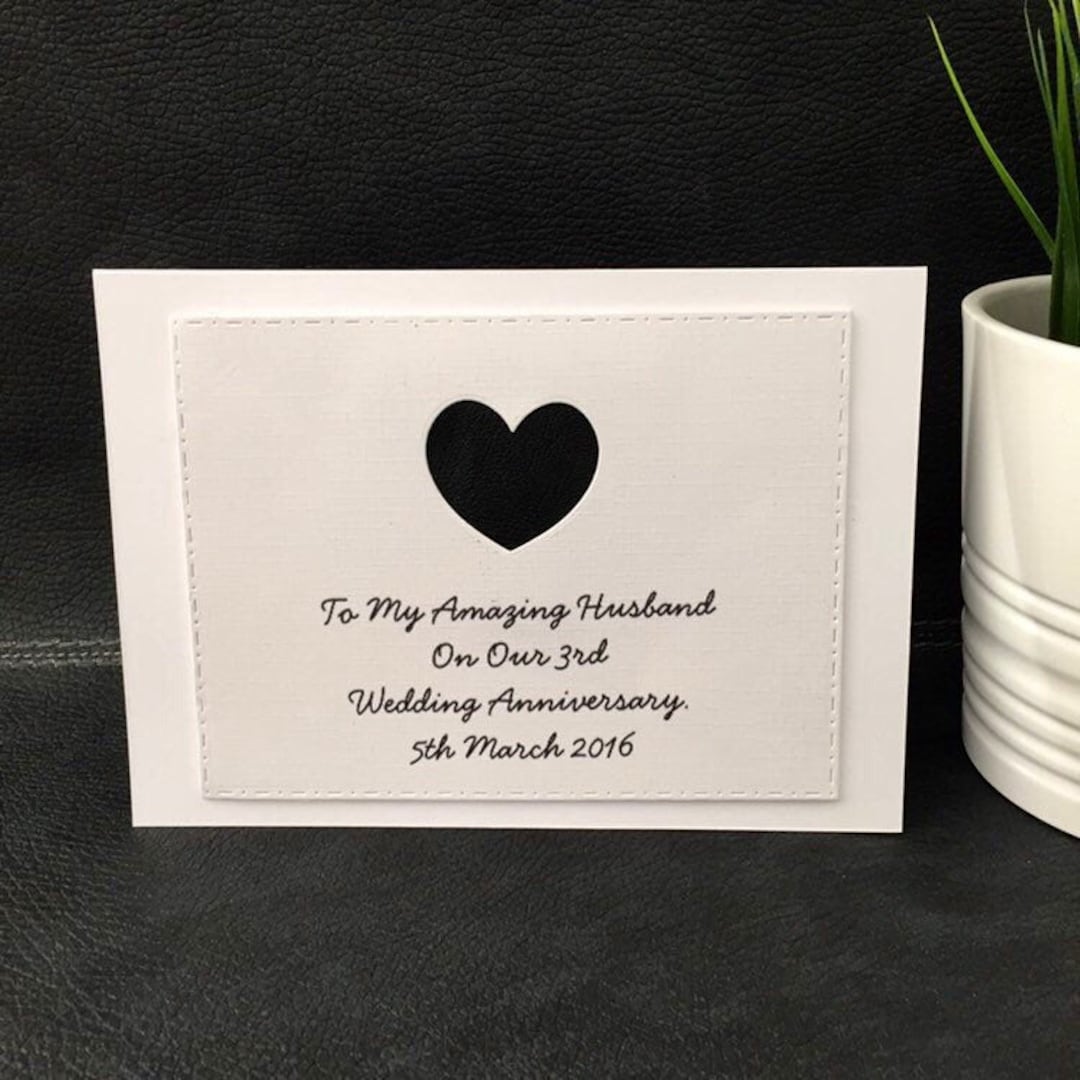 Personalised 3rd Anniversary Card, Leather Anniversary Card, 3rd ...