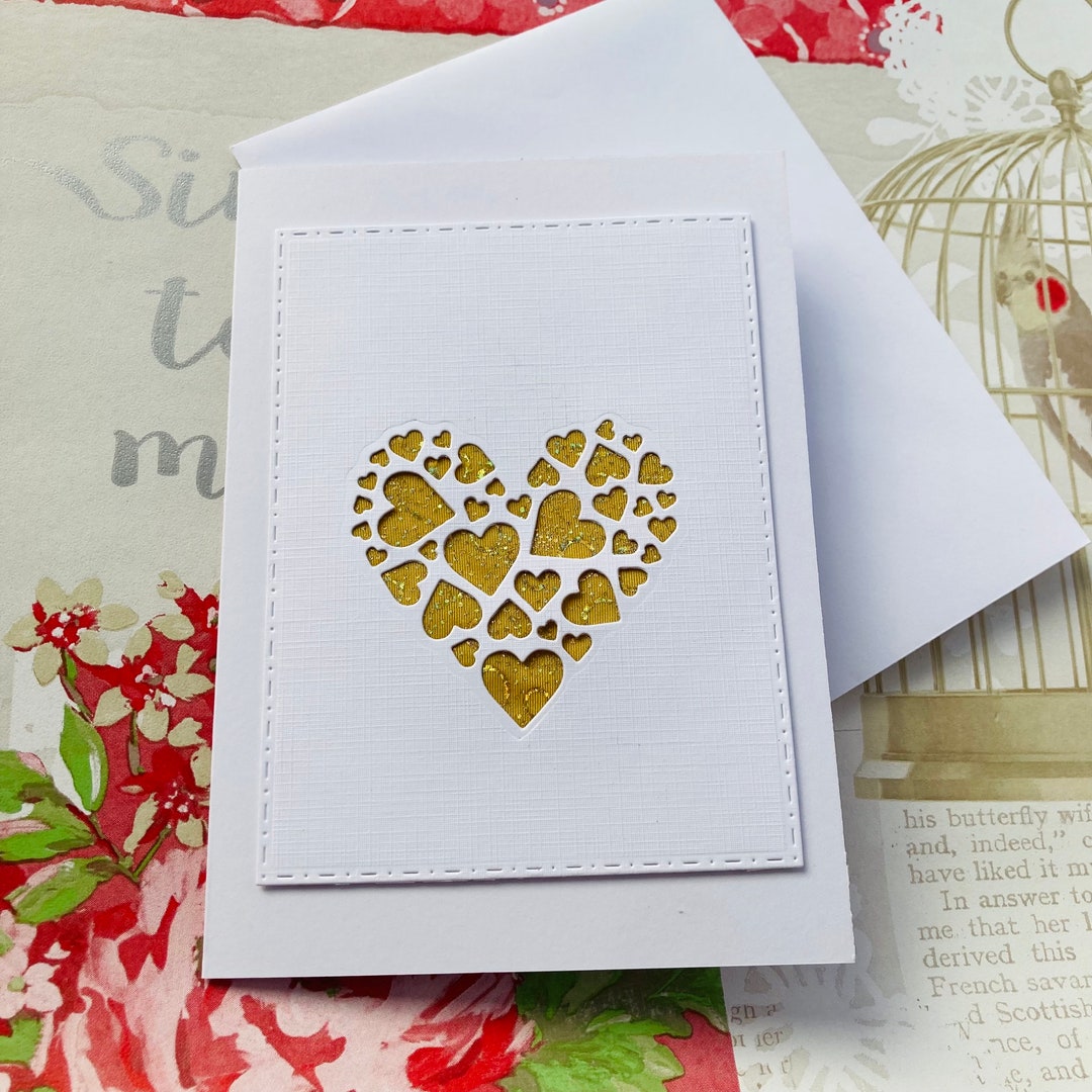Handmade Heart Card, Gold Hearts Card, Valentines Day Card for Him, for ...
