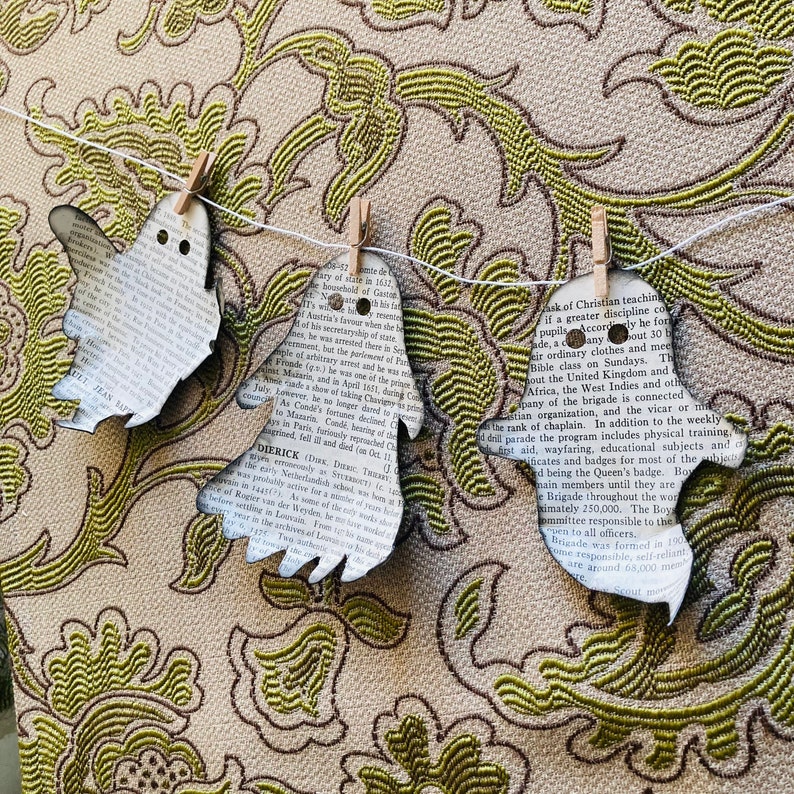 Ghost Decor, Vintage Book Page Christmas Ghost Garland, Ghost Bunting ...