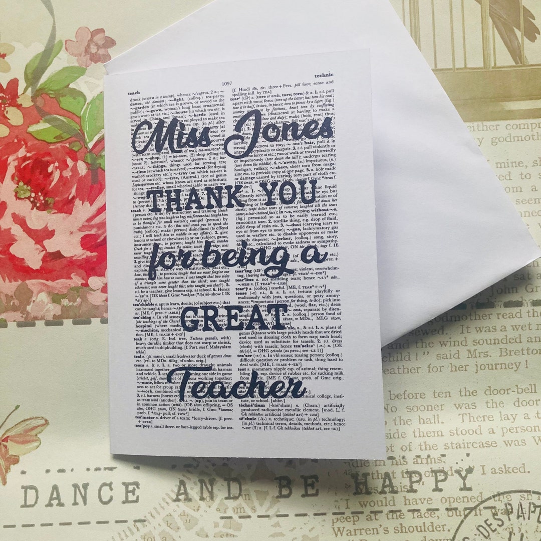 Personalised Teacher Card, Book Lover Gift for Teacher, Personalised ...