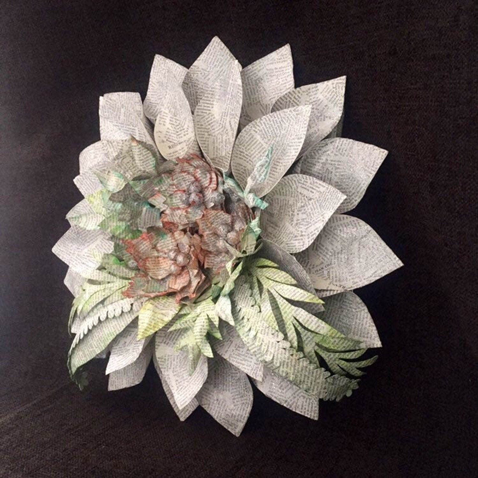 Paper Mache Flowers Book Art Sculpture Paper Decor Dahlia - Etsy