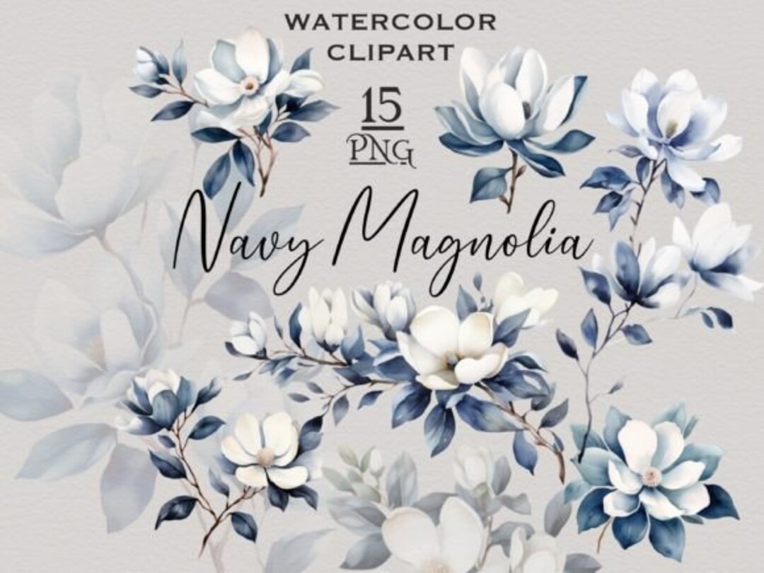 Watercolor Navy Blue Magnolia PNG - Etsy