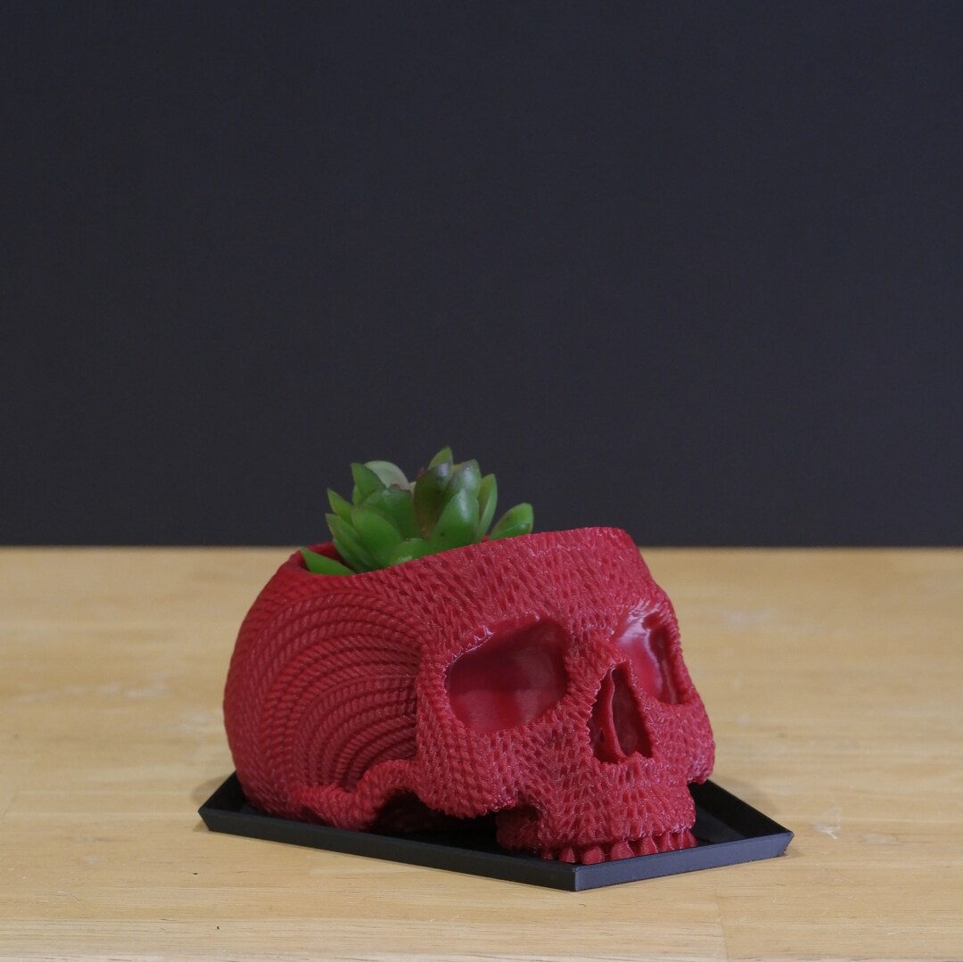 Gothic Home Decor: 3D Printed Skull Planter With Knitted Texture ...