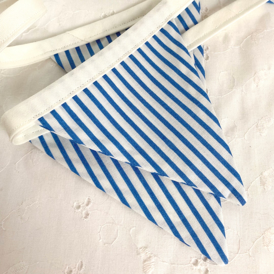 Mini or Full Size Cotton Fabric Banner, Blue and White Striped Bunting ...