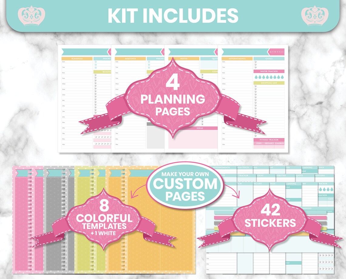 Daily & Hourly Digital Planner Insert Kit | Kaleidoscope - Etsy
