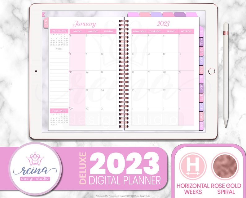 2023 Deluxe Digital Planner Vertical Weeks Rose Gold - Etsy