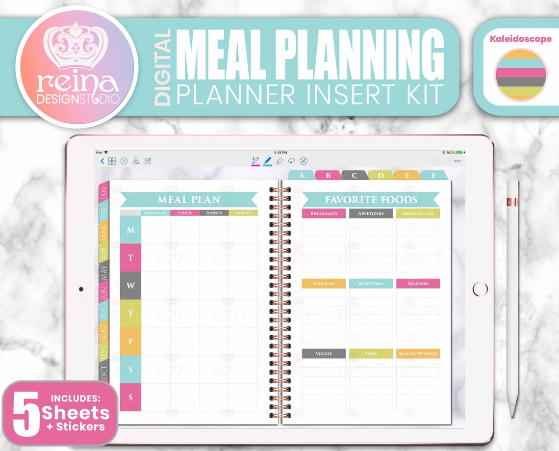 Meal Planning Digital Planner Insert Kit Kaleidoscope - Etsy