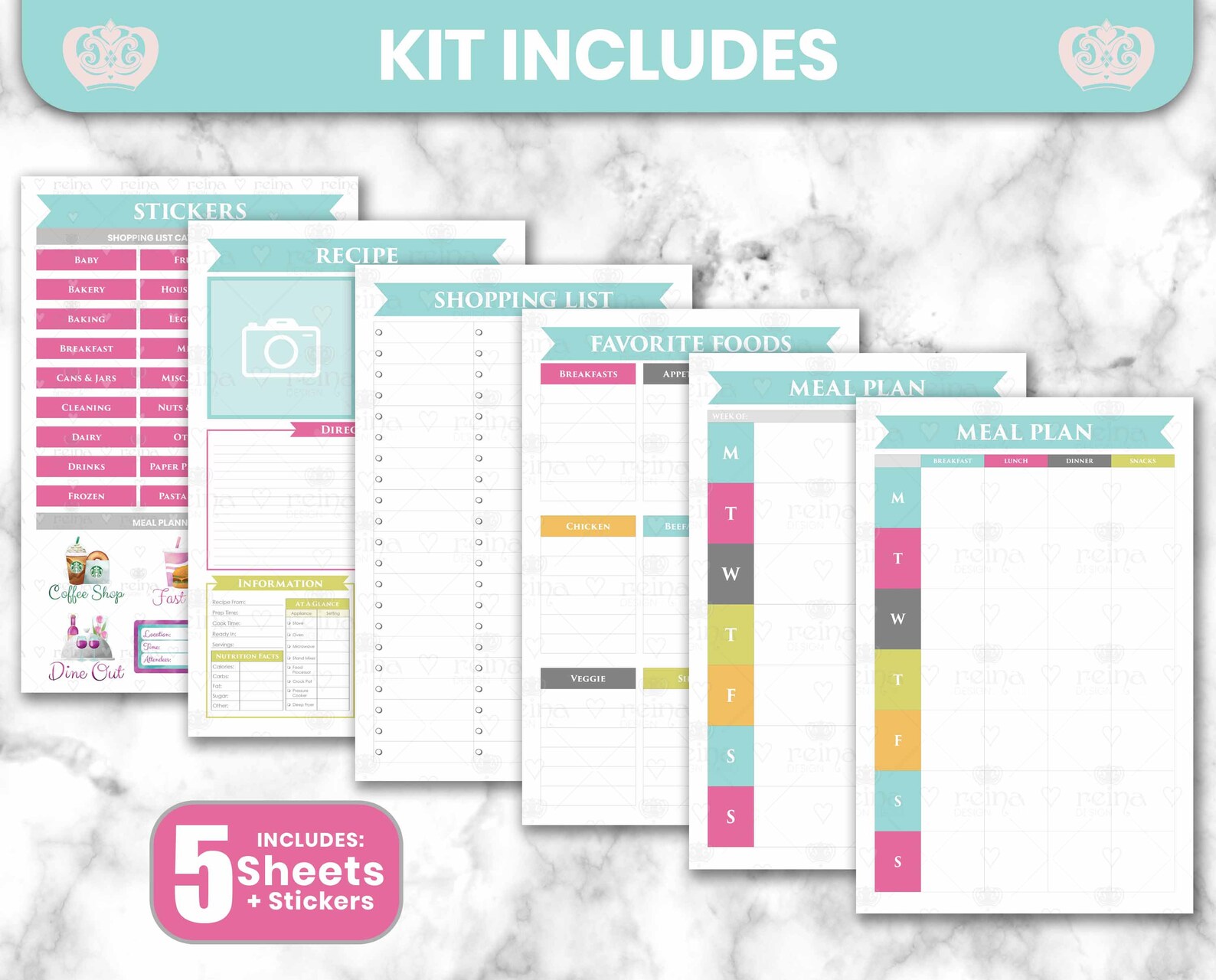 Meal Planning Digital Planner Insert Kit | Kaleidoscope - Etsy