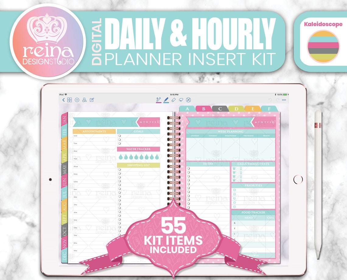 Daily & Hourly Digital Planner Insert Kit | Kaleidoscope - Etsy