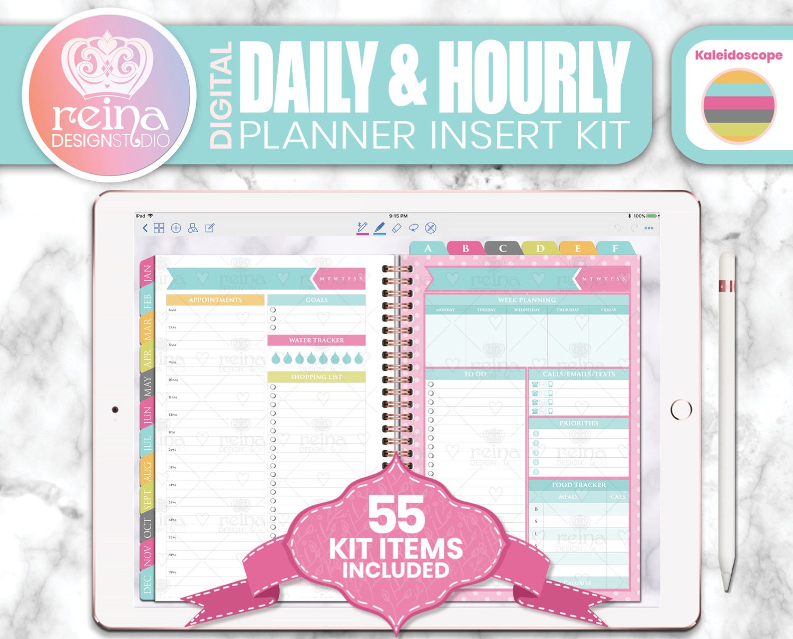 Daily & Hourly Digital Planner Insert Kit | Kaleidoscope - Etsy