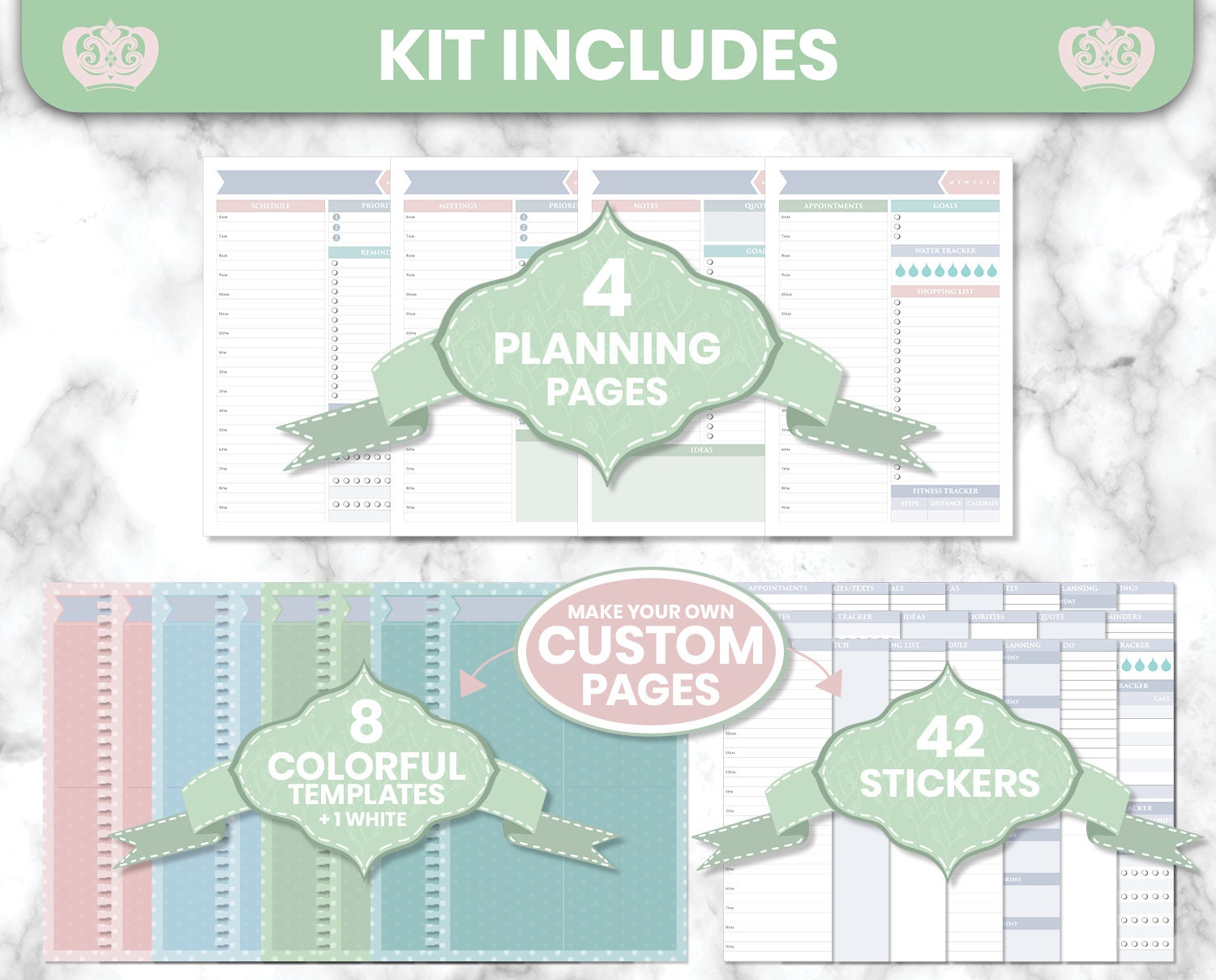 Daily & Hourly Digital Planner Insert Kit | Sea Breeze - Etsy
