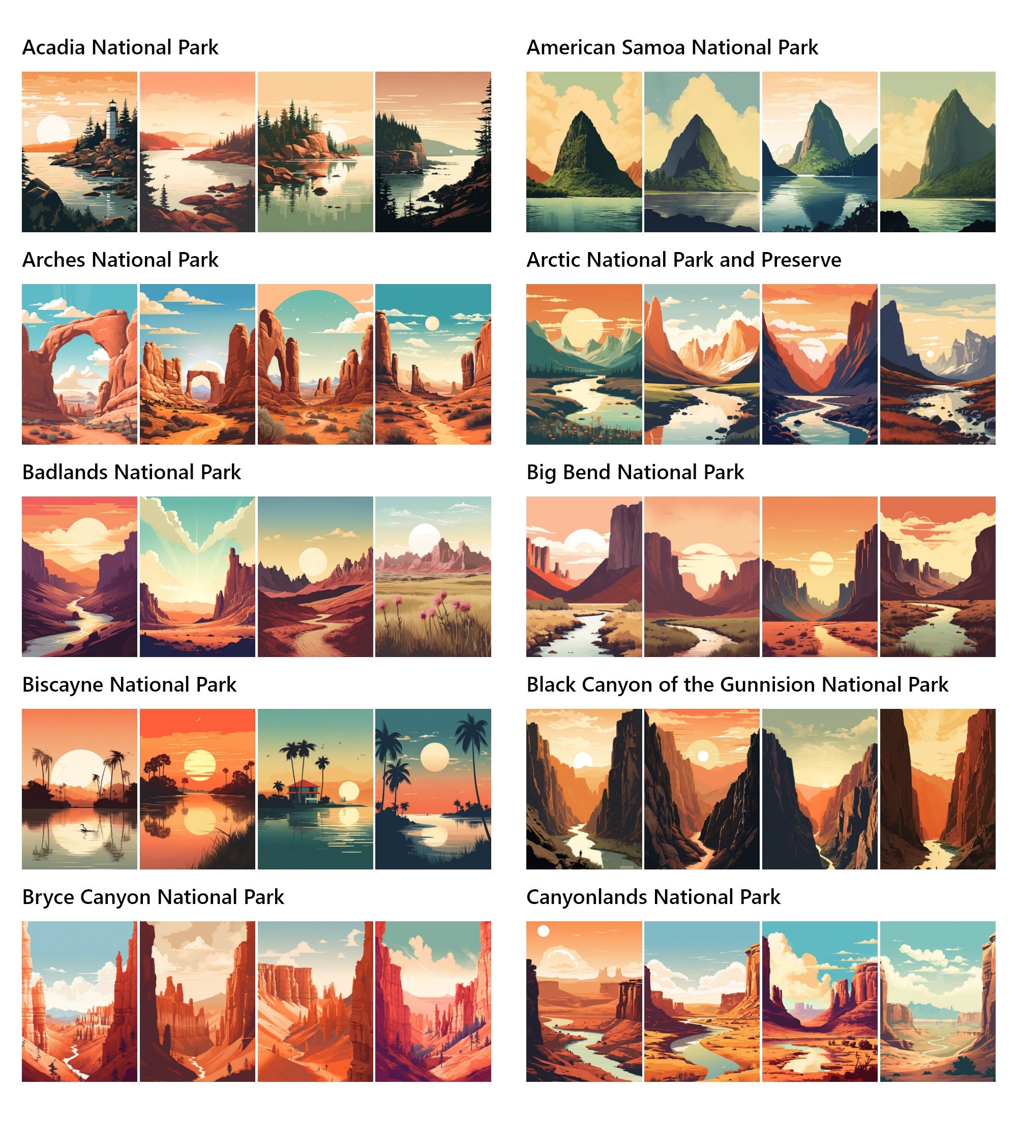 All 63 US National Parks Posters Bundle of National Park - Etsy