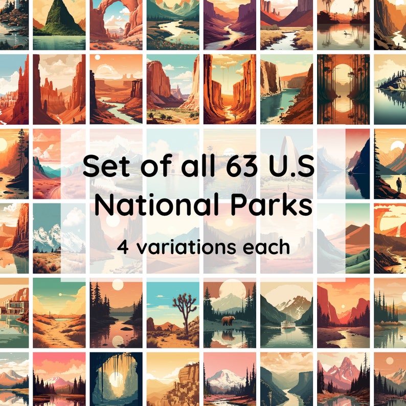 All 63 US National Parks Posters Bundle of National Park - Etsy