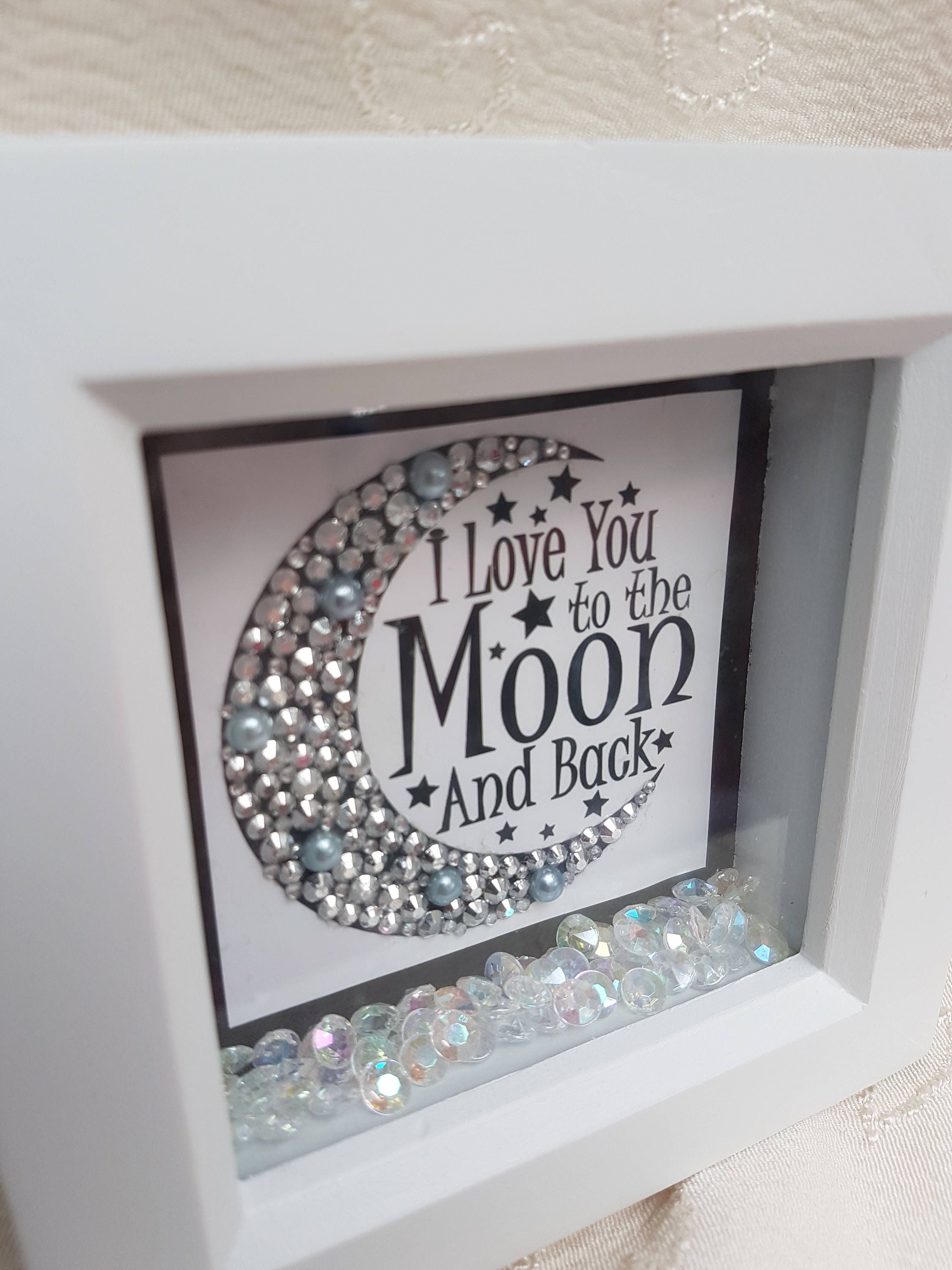 Beautiful Handmade Mini 3D Crystal Box Frame Love You To The Moon Gift ...