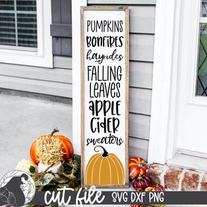 Fall Words Porch Sign SVG, Vertical Fall Sign SVG, Pumpkins, Hayrides ...