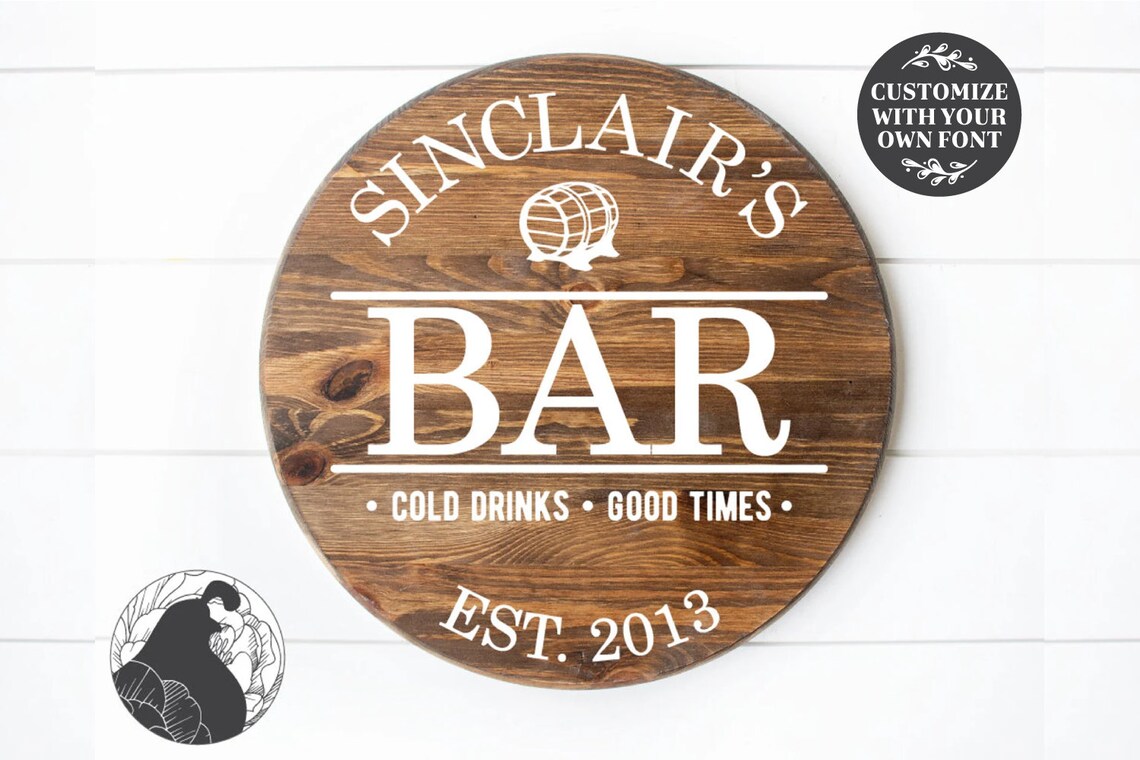Bar SVG Family Name Cut File Round Bar Sign Svg Established - Etsy