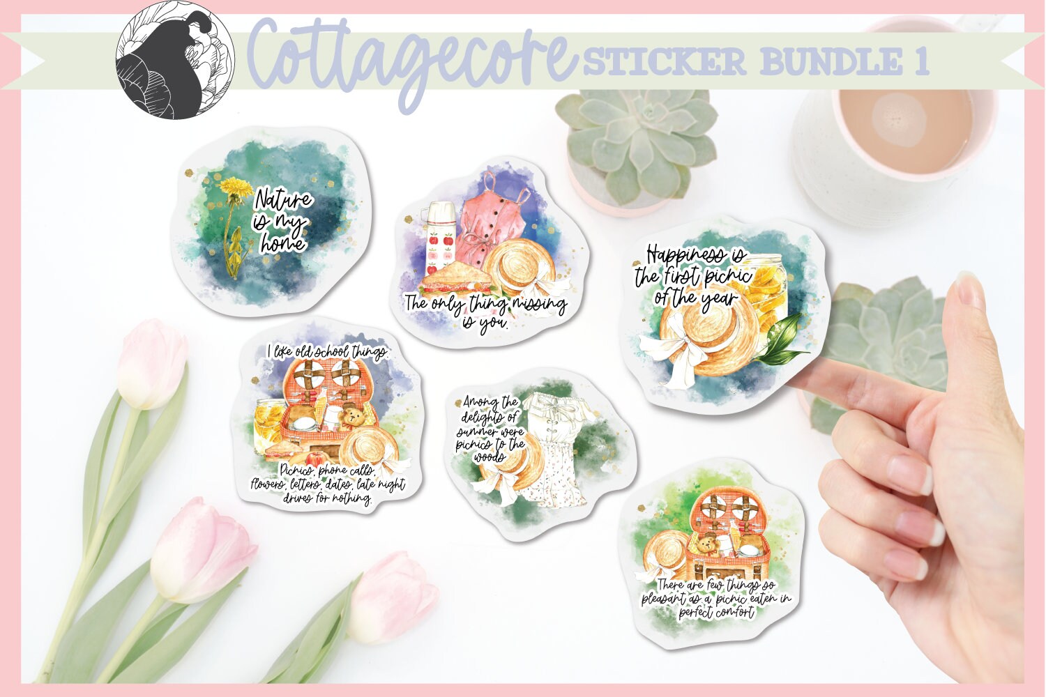 Cottagecore Sticker Bundle Picnic Stickers PNG Cottagecore | Etsy