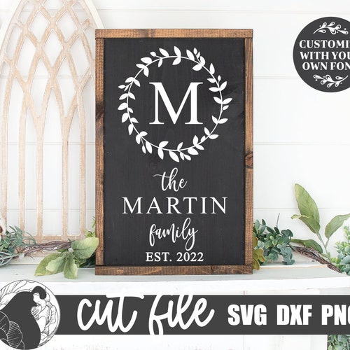 Last Name Svg Cut File. Family Name With Wreath Design. - Etsy