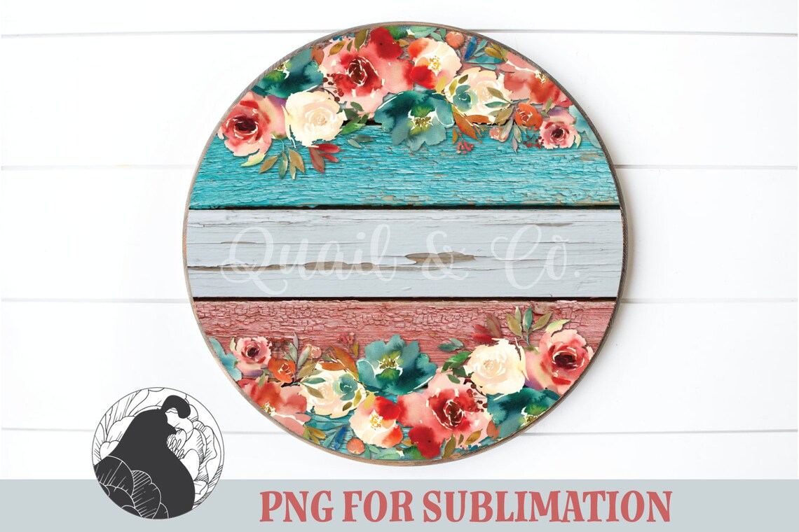Round Sign Sublimation PNG Rustic Farmhouse Floral and Wood - Etsy