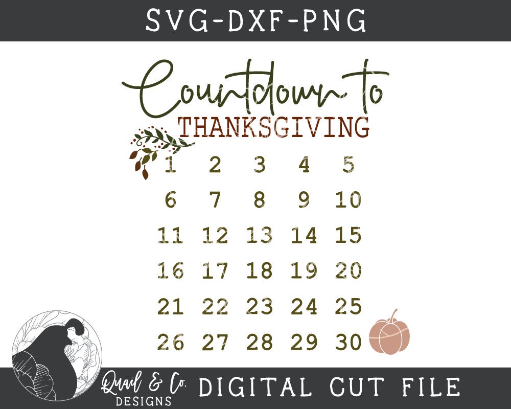 Countdown to Thanksgiving SVG Cut File for Fall Sign - Etsy
