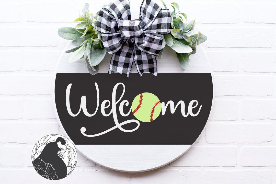 Baseball Welcome SVG, Round Baseball SVG, Door Hanger Cut File ...