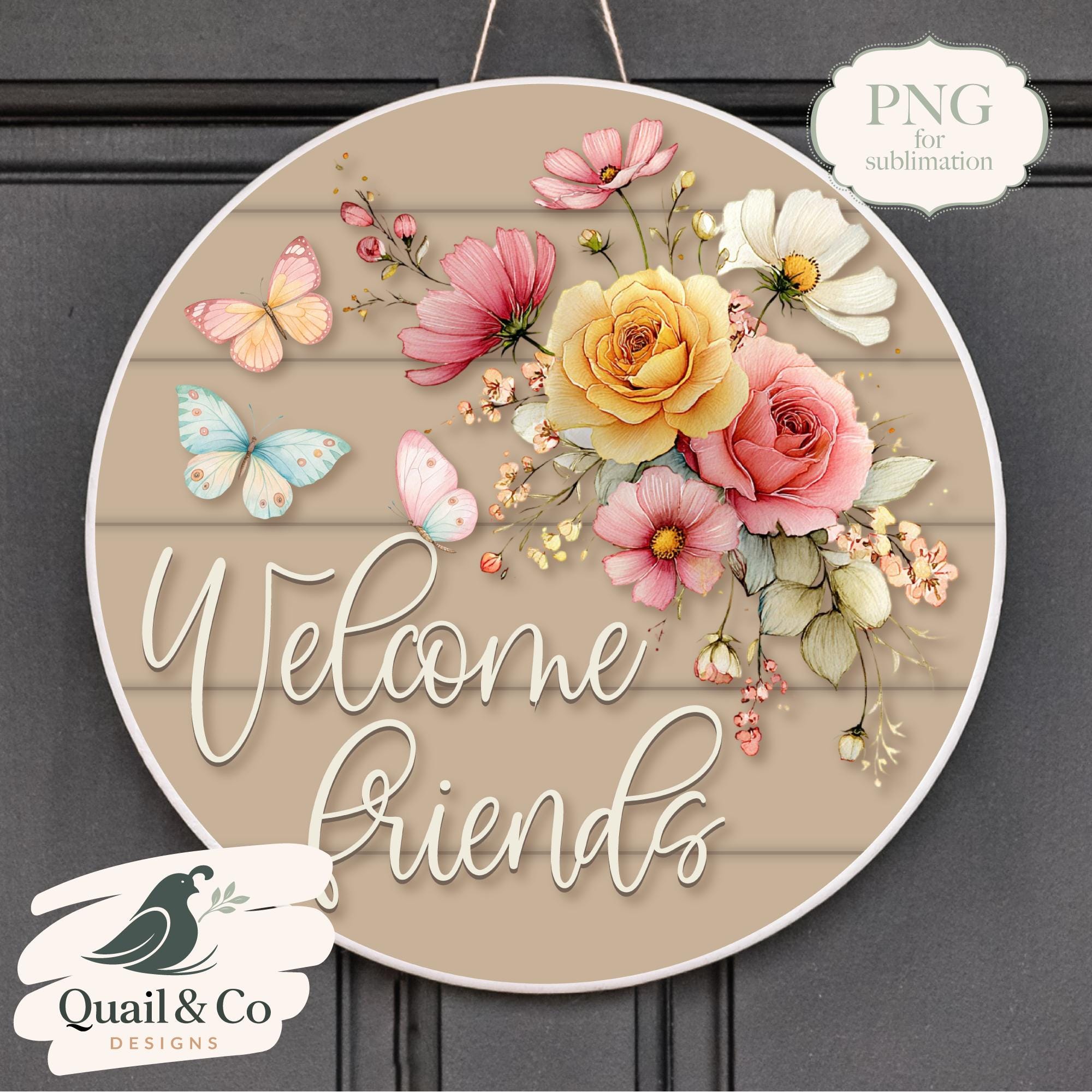 Floral Welcome Sign PNG, Rustic Farmhouse Door Hanger, Cottagecore Dorm ...
