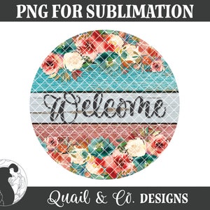Round Welcome Sublimation PNG, Rustic Farmhouse, Floral and Wood Door ...