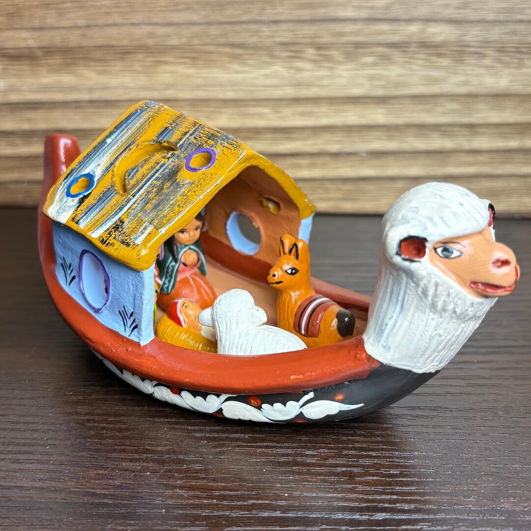 Handmade Peruvian Clay Nativity Canoe Sheep: Folk Art Christmas Crèche ...