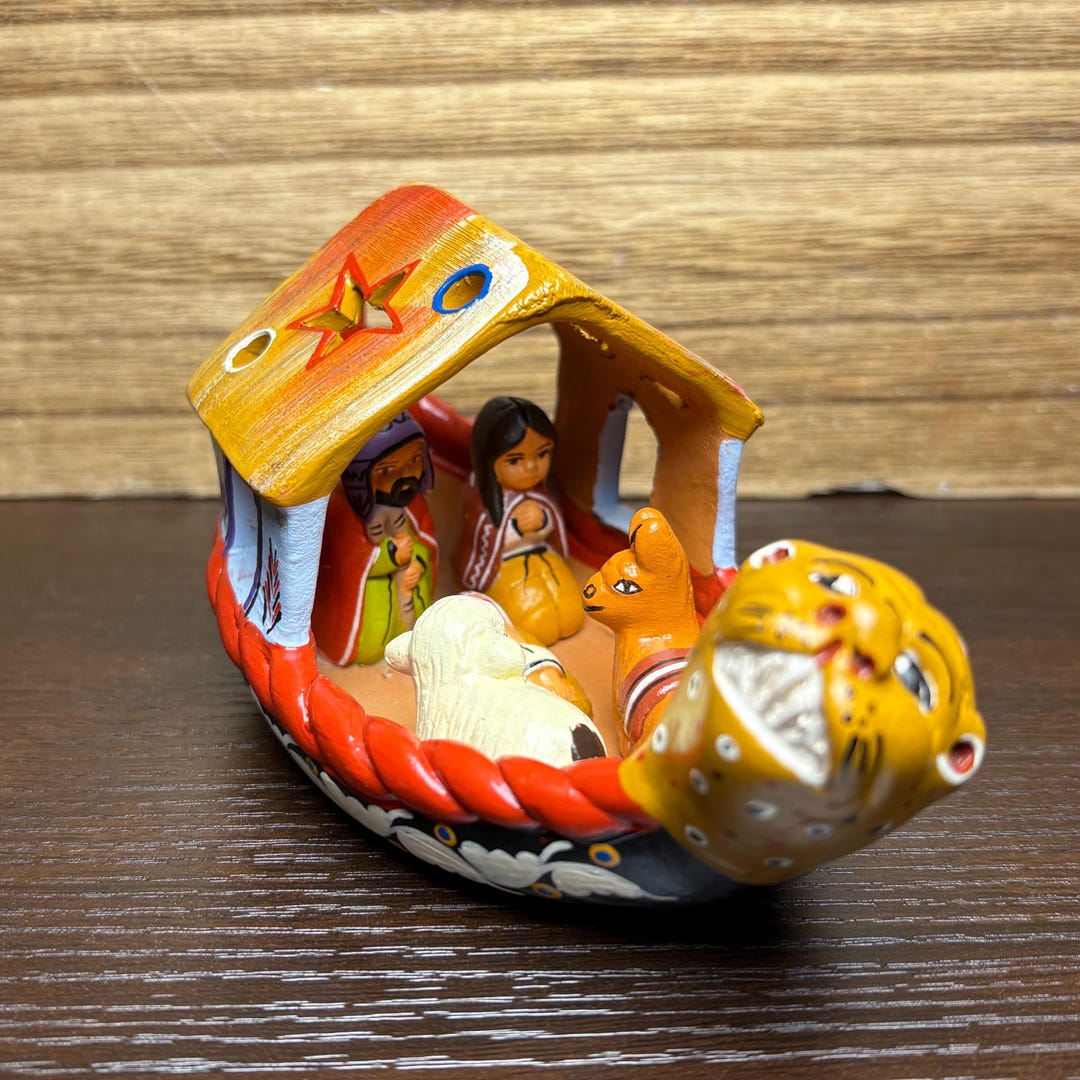 Handmade Peruvian Clay Nativity Canoe – Folk Art Christmas Crèche ...