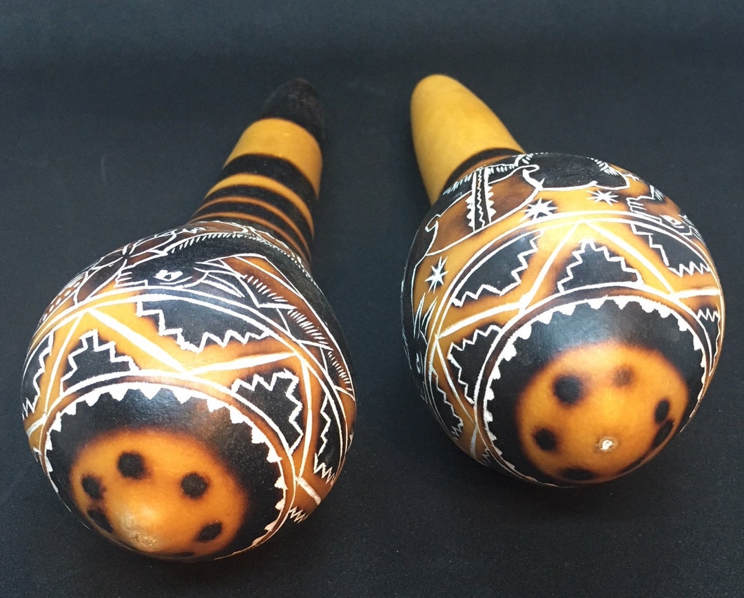Hand-carved Peruvian Gourd Maracas: Folk Art Ethnic Percussion - Set of ...