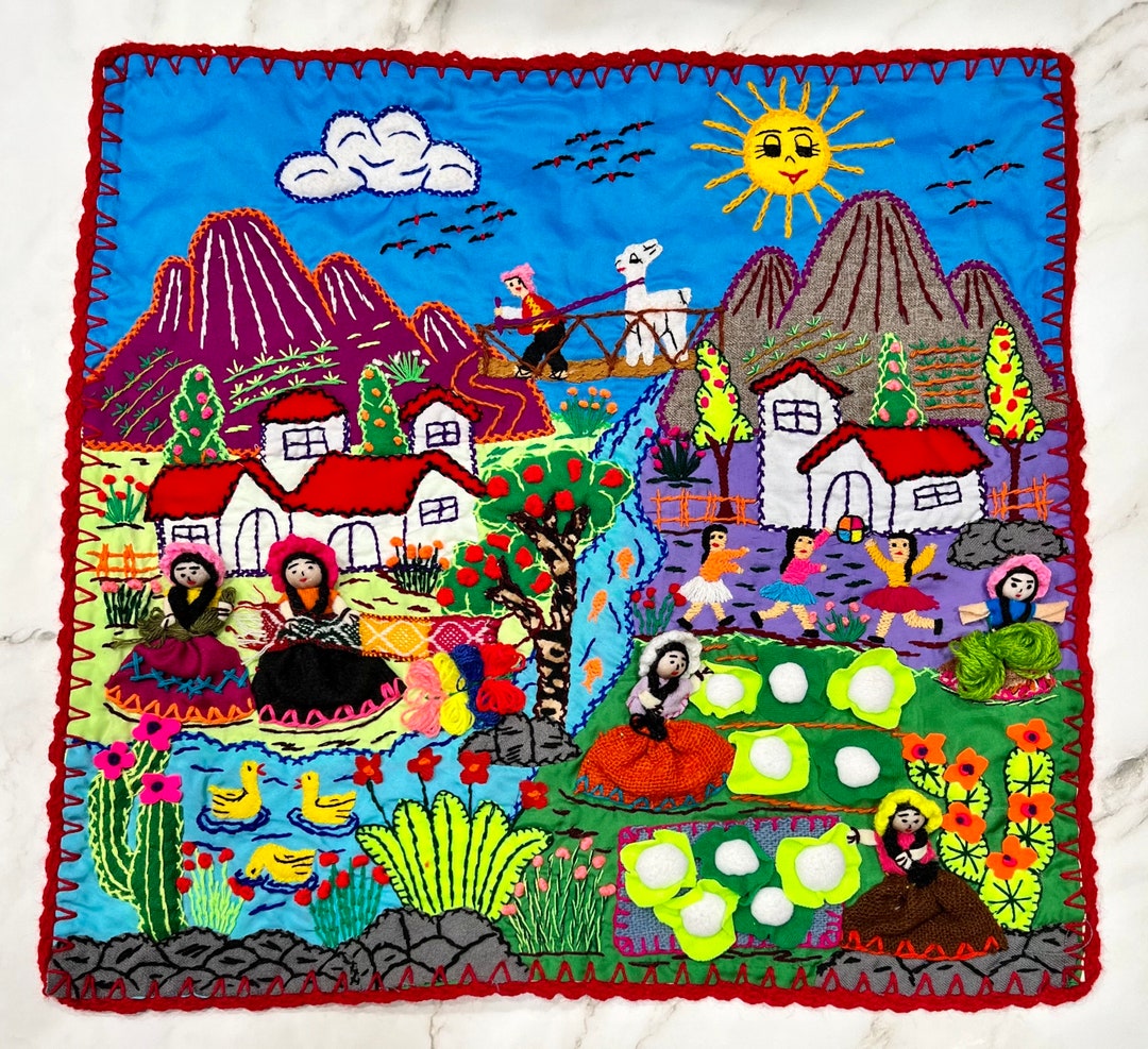 Applique Quilt Wall Mural 20"x20"- Arpillera-3d Hand Embroidered ...
