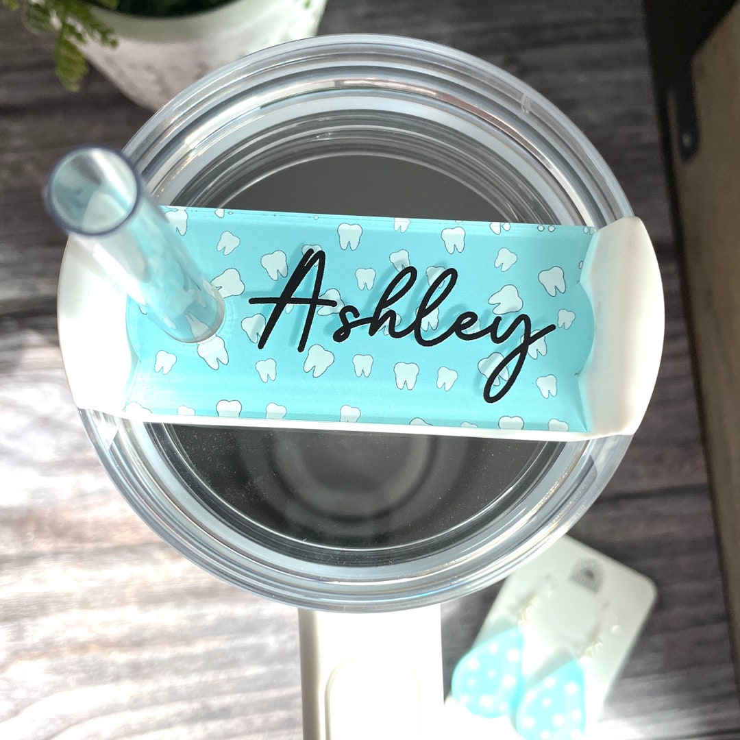 Dental Tooth Tumbler Name Toppers, Teal Printed Tumbler Lid Tag, Dental ...