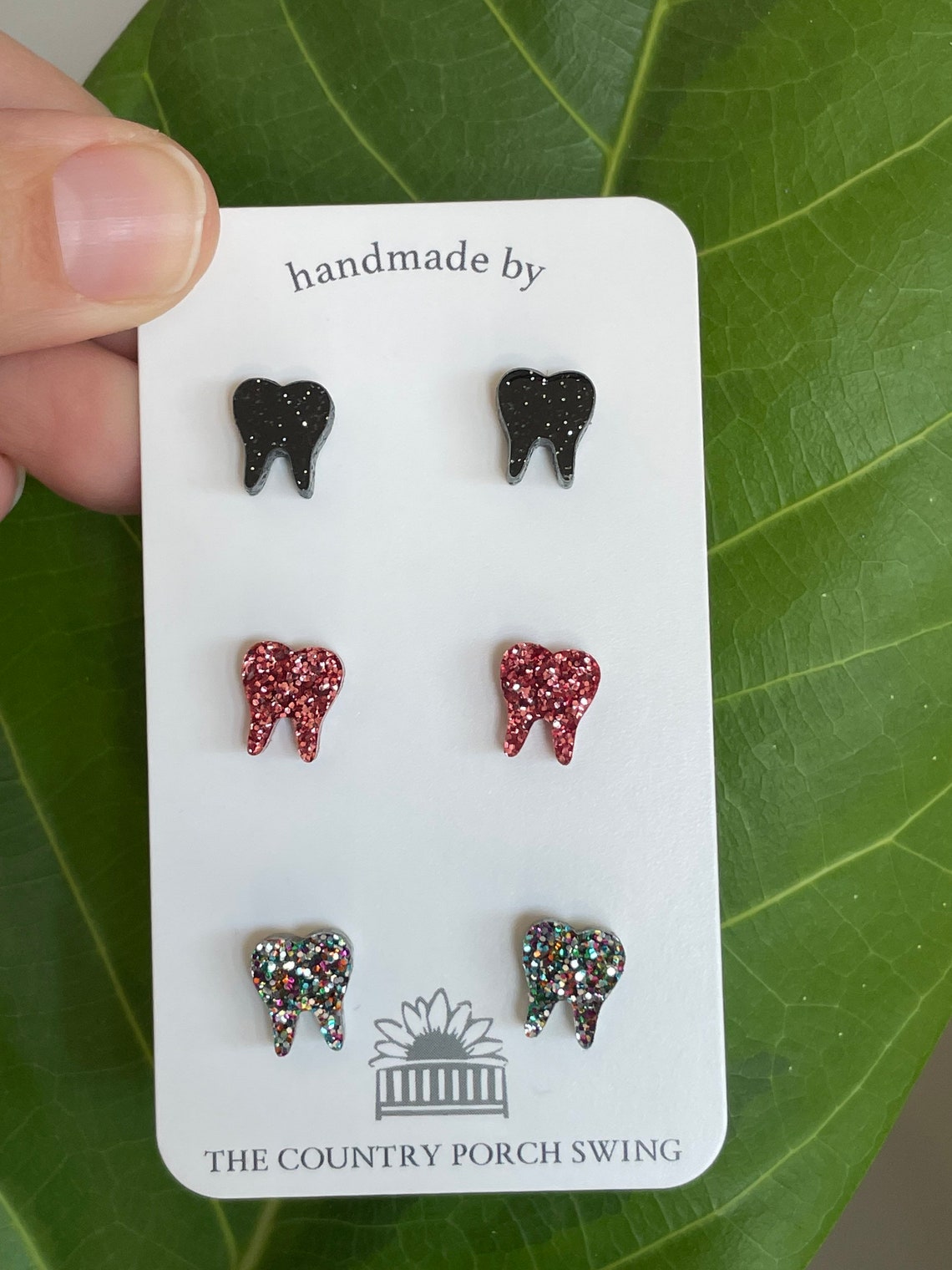 Tooth Stud Earrings Pack of 3 Mix and Match Glitter Dental | Etsy