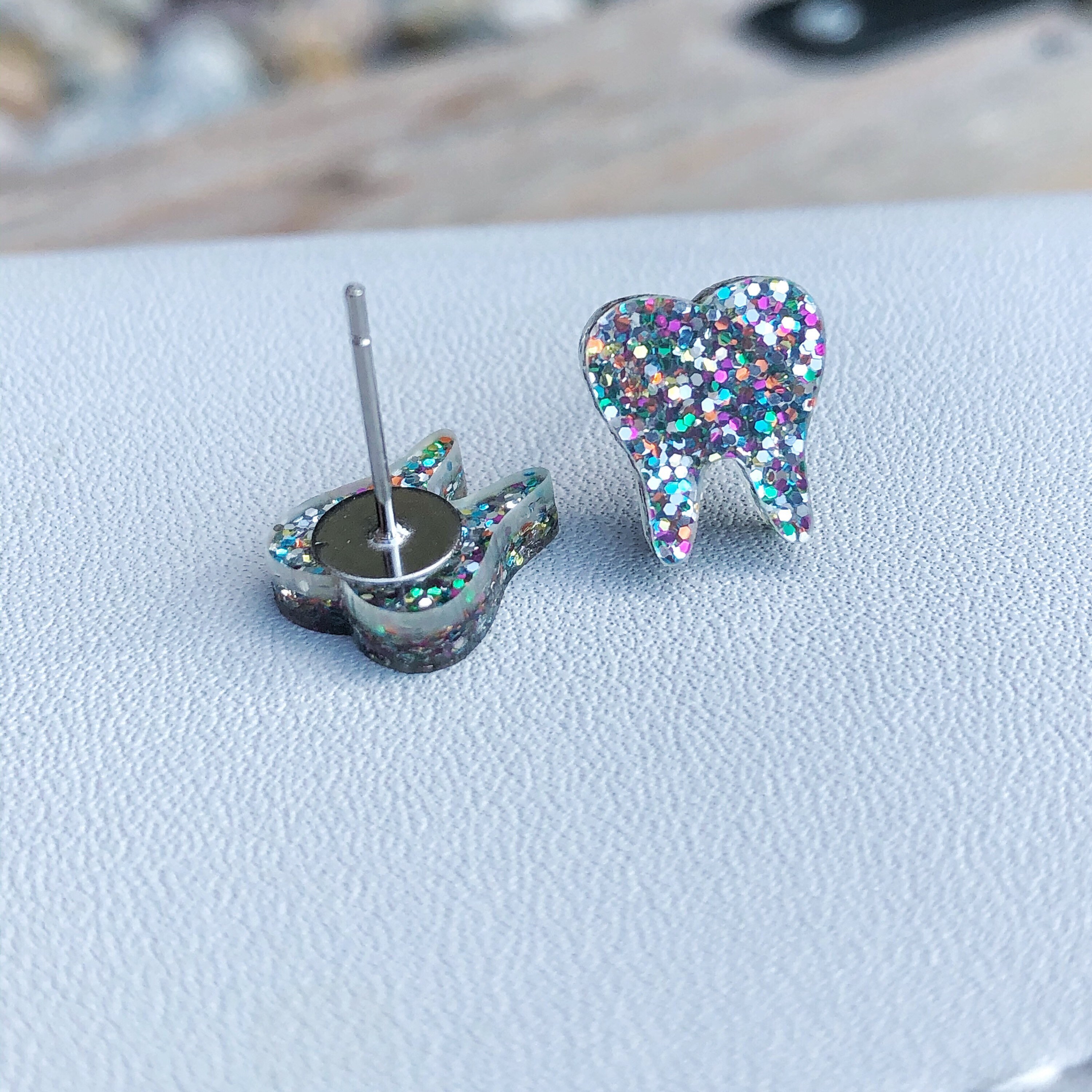 Tooth Stud Earrings Dental Gift Confetti Sparkle Molar Post - Etsy