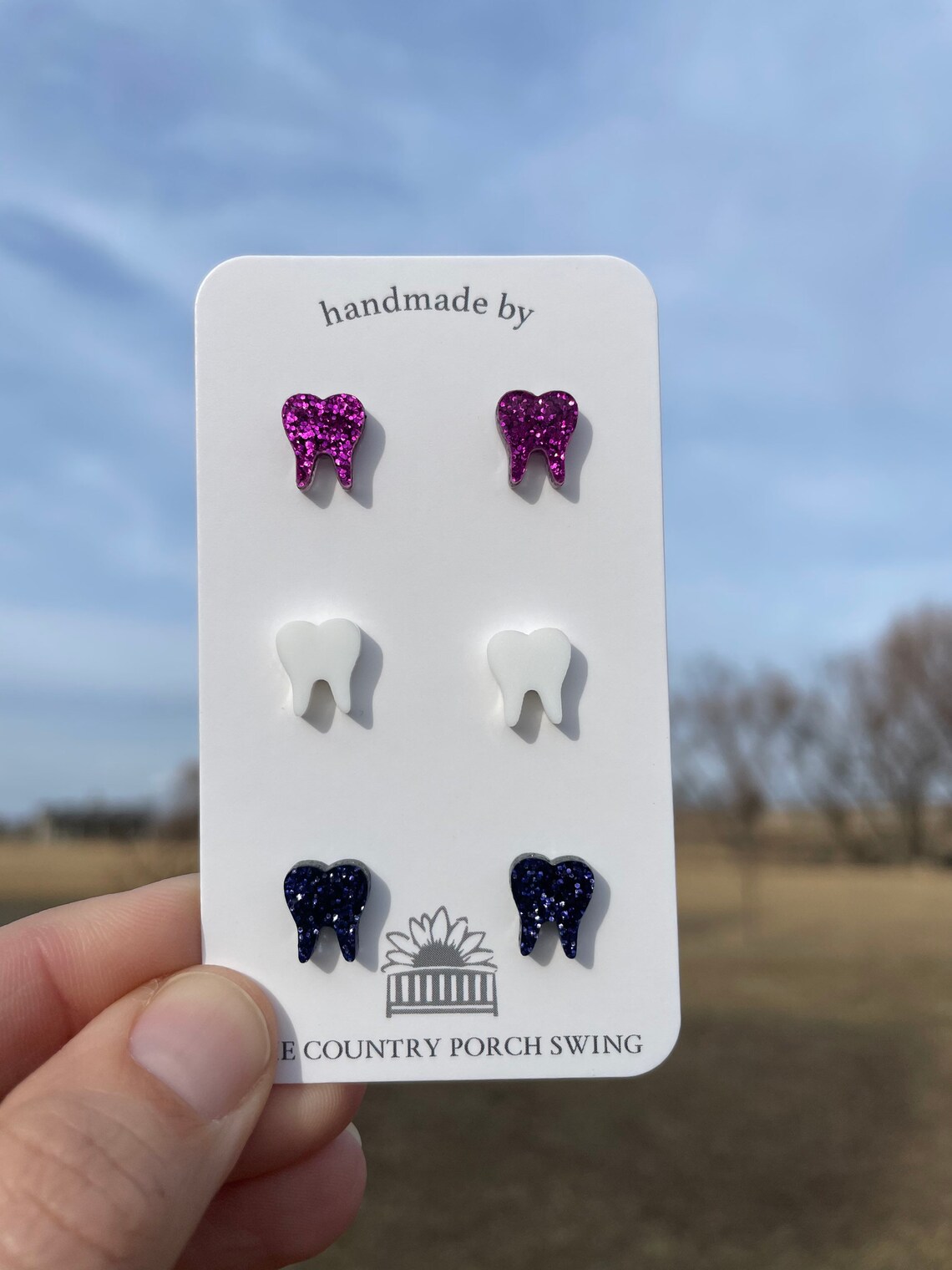 Tooth Stud Earrings Pack of 3 Mix and Match Glitter Dental | Etsy