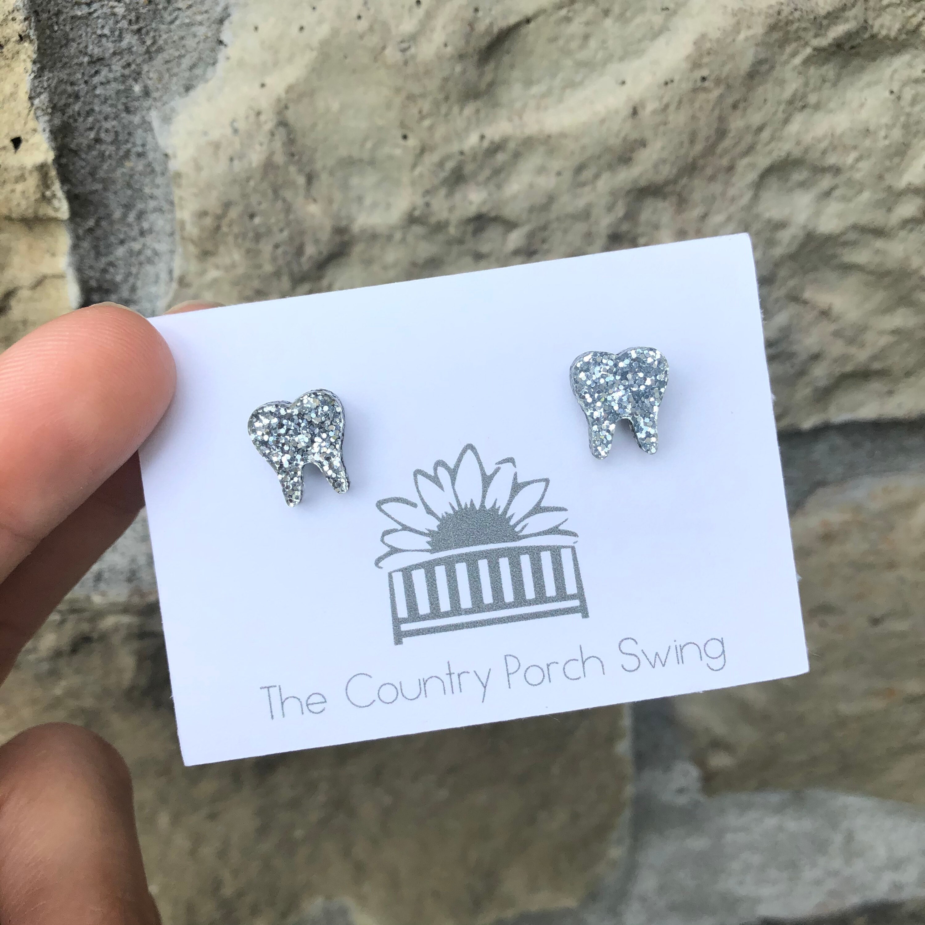 Tooth Stud Earrings Glitter Silver or Gold Earrings Dental - Etsy