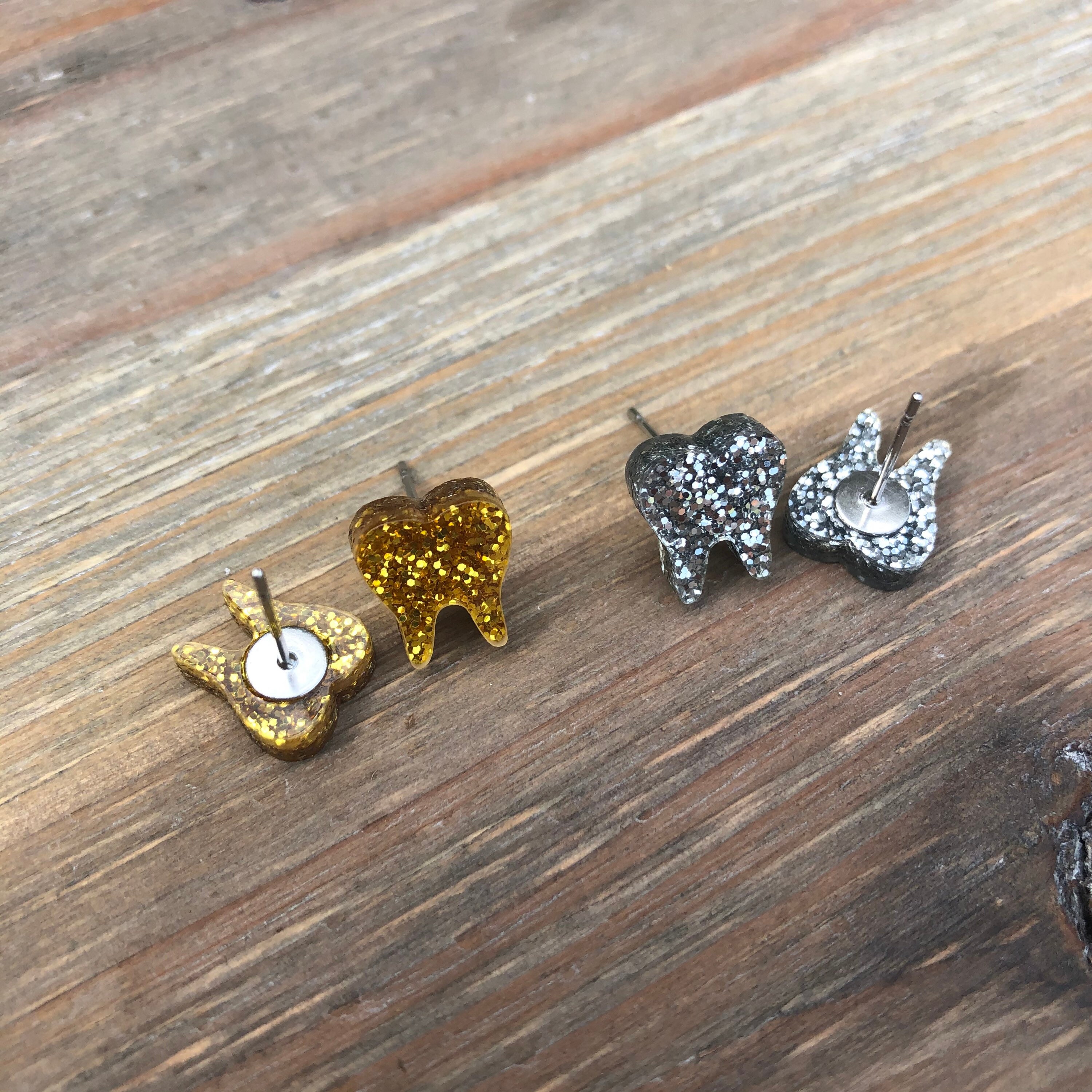 Tooth Stud Earrings Glitter Silver or Gold Earrings Dental - Etsy