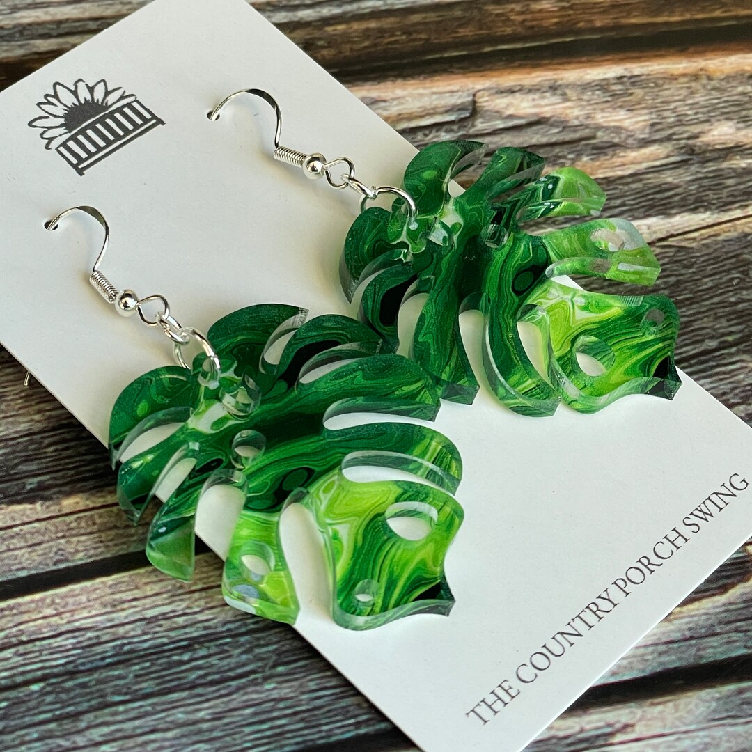 Monstera Leaf Dangle Earrings, Jewelry for Plant Lovers, Botanical ...