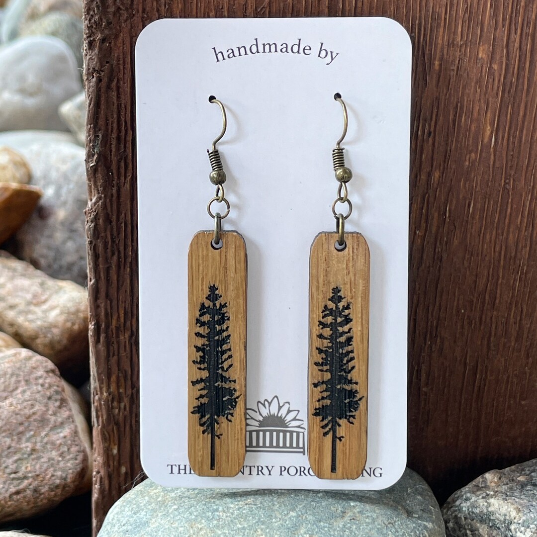 Tree Dangle Wood Bar Earrings - Etsy