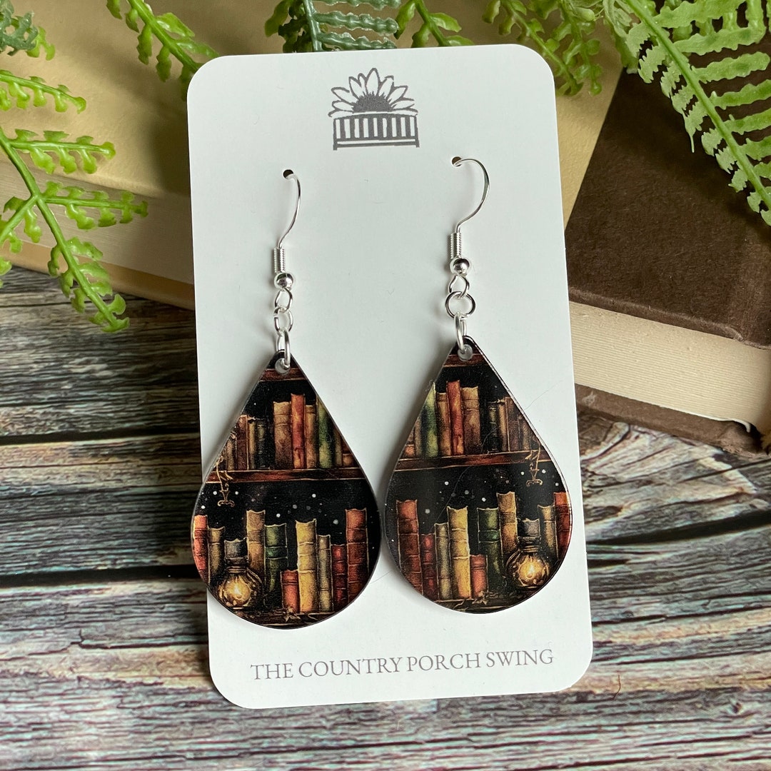 Starry Night Dark Academia Library Book Earrings, Witchy Spellbook ...