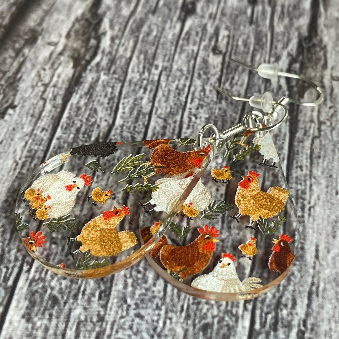 Chicken Dangle Earrings, Farm Animal Dangles - Etsy