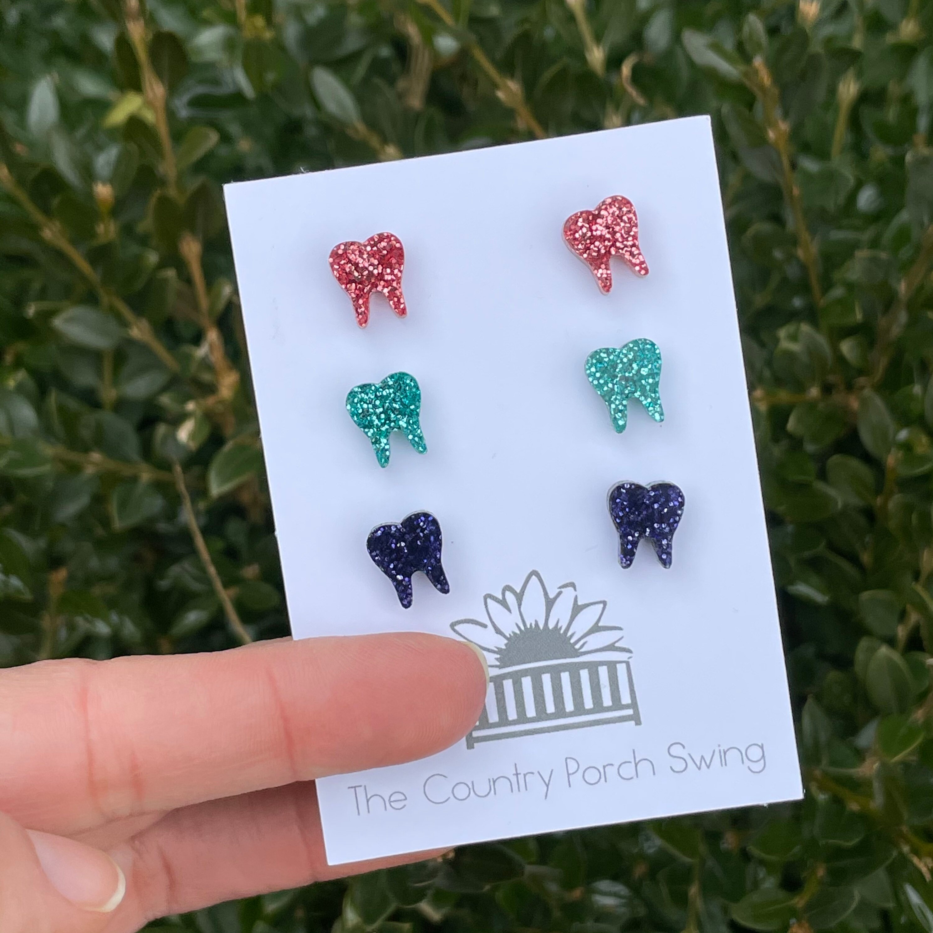 Tooth Stud Earrings Pack of 3 Mix and Match Glitter Dental - Etsy UK
