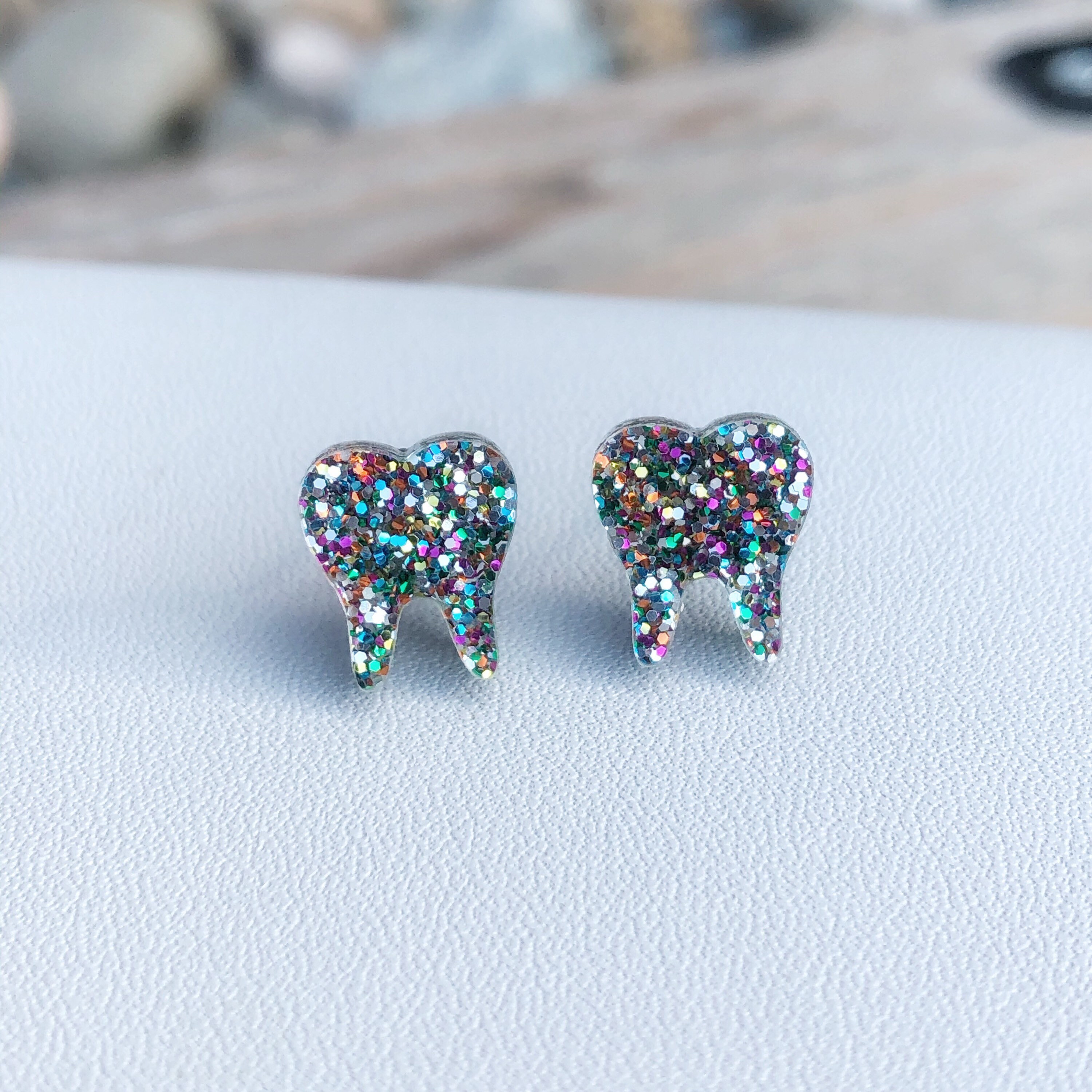 Tooth Stud Earrings Dental Gift Confetti Sparkle Molar Post - Etsy