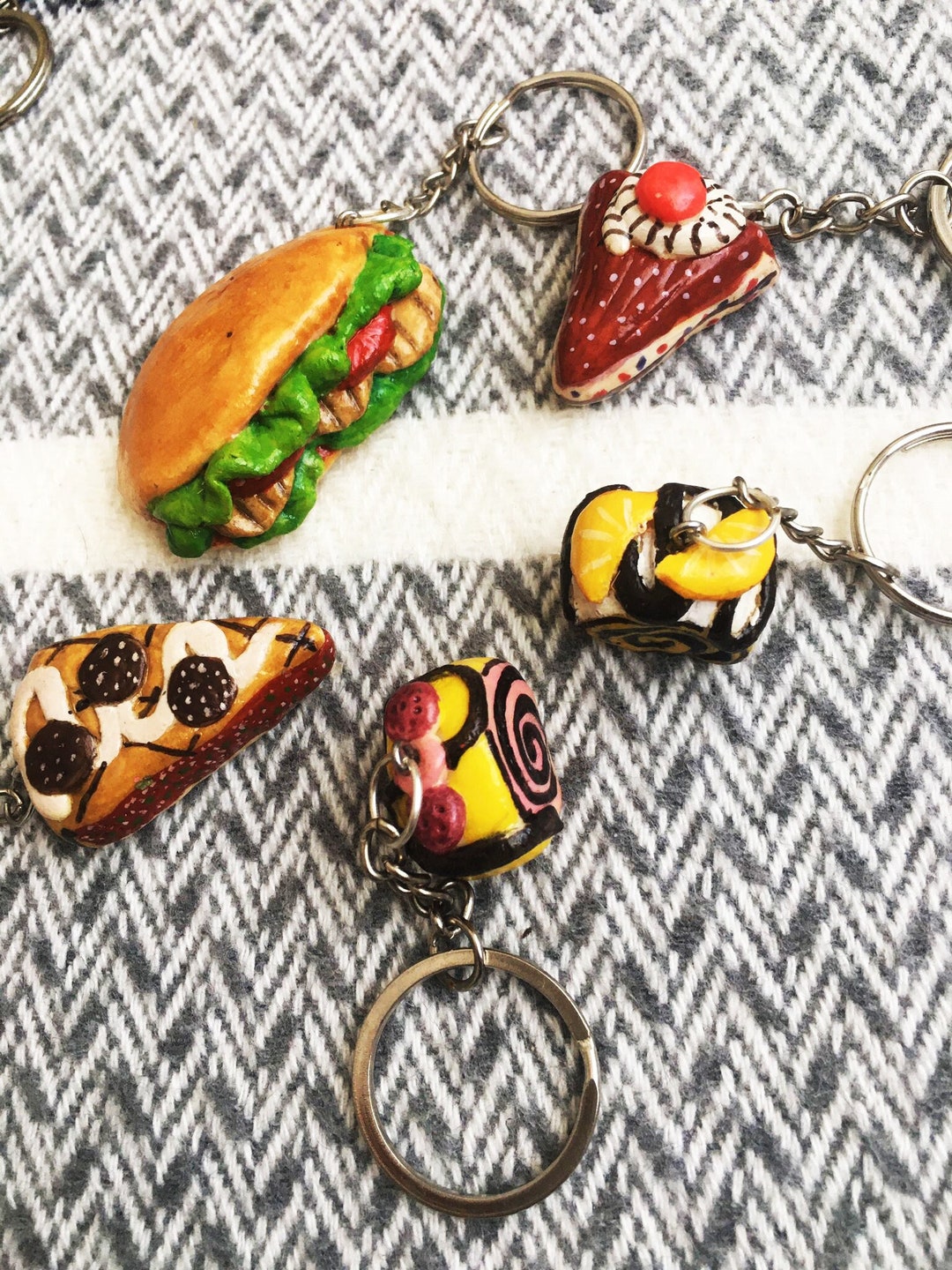 Set of 5 Miniature Foods, Sandwich and Cakes Keychains, With Fruits ...