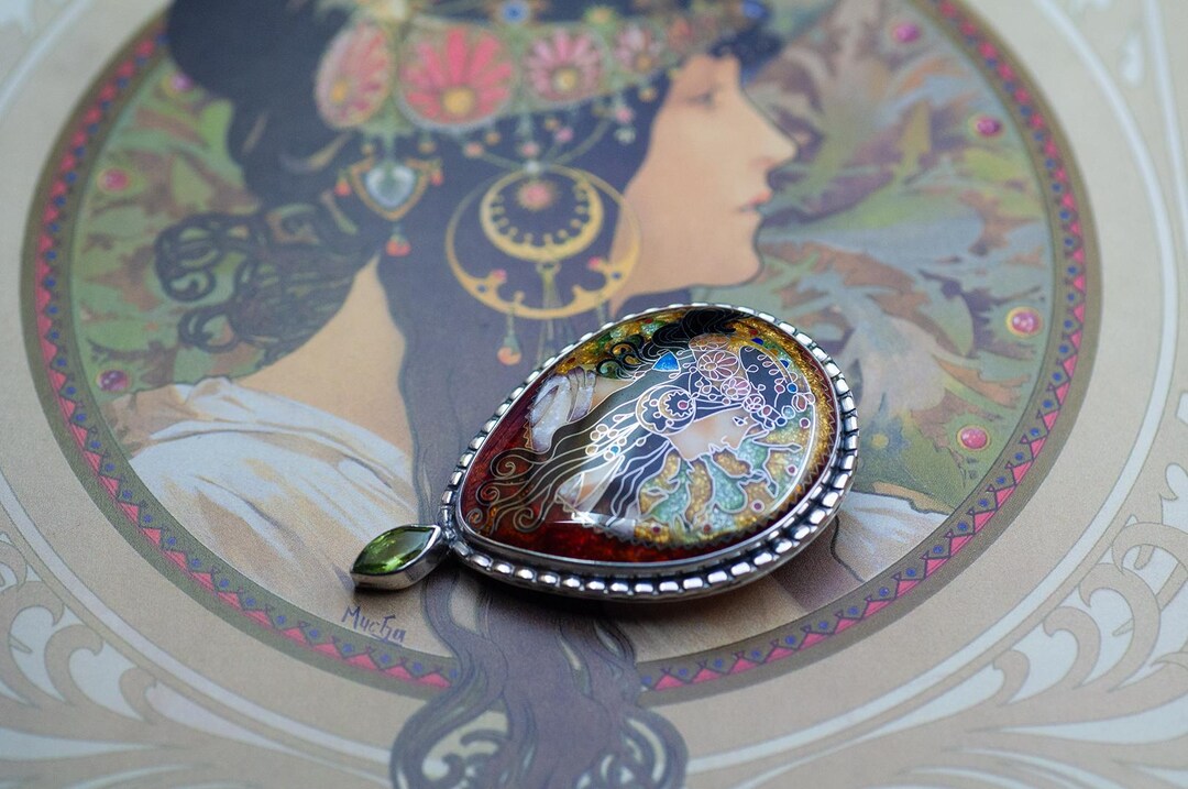 Cloisonne Enamel Pendant, Art Nouveau Jewelry, Inspired by Alphonce ...
