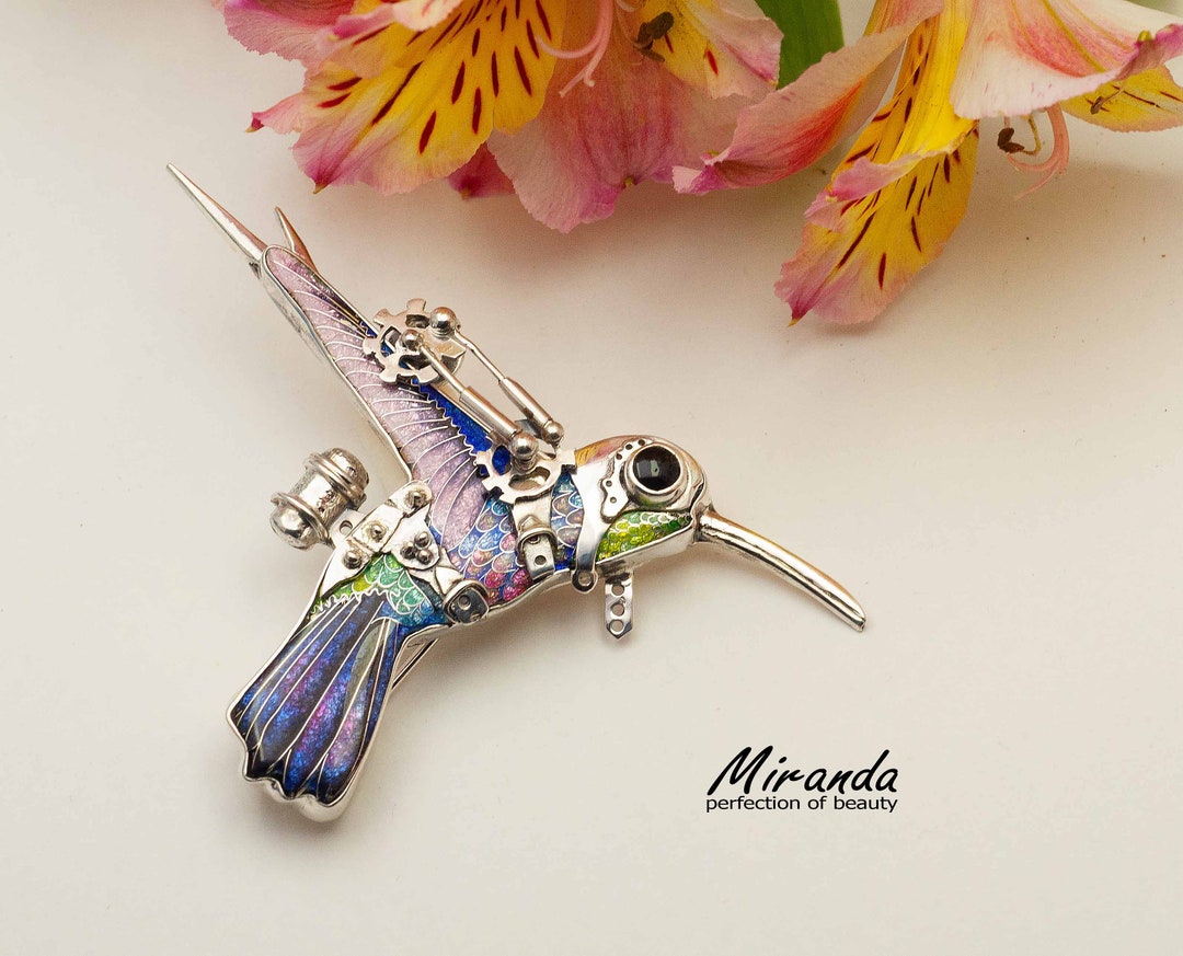 Hummingbird Contemporary Jewelry Cloisonne Enamel Brooch Silver - Etsy